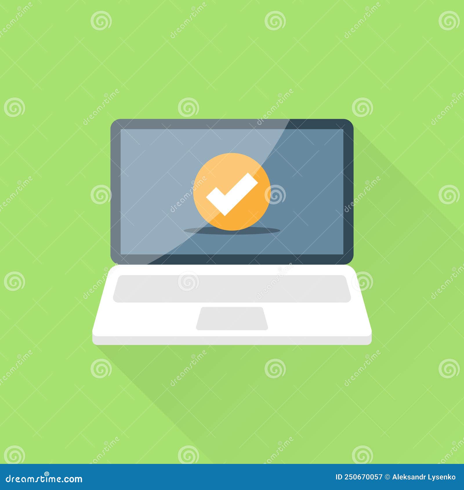 Laptop with Checkmark Notification Icon in Flat Style. Approved Choice ...
