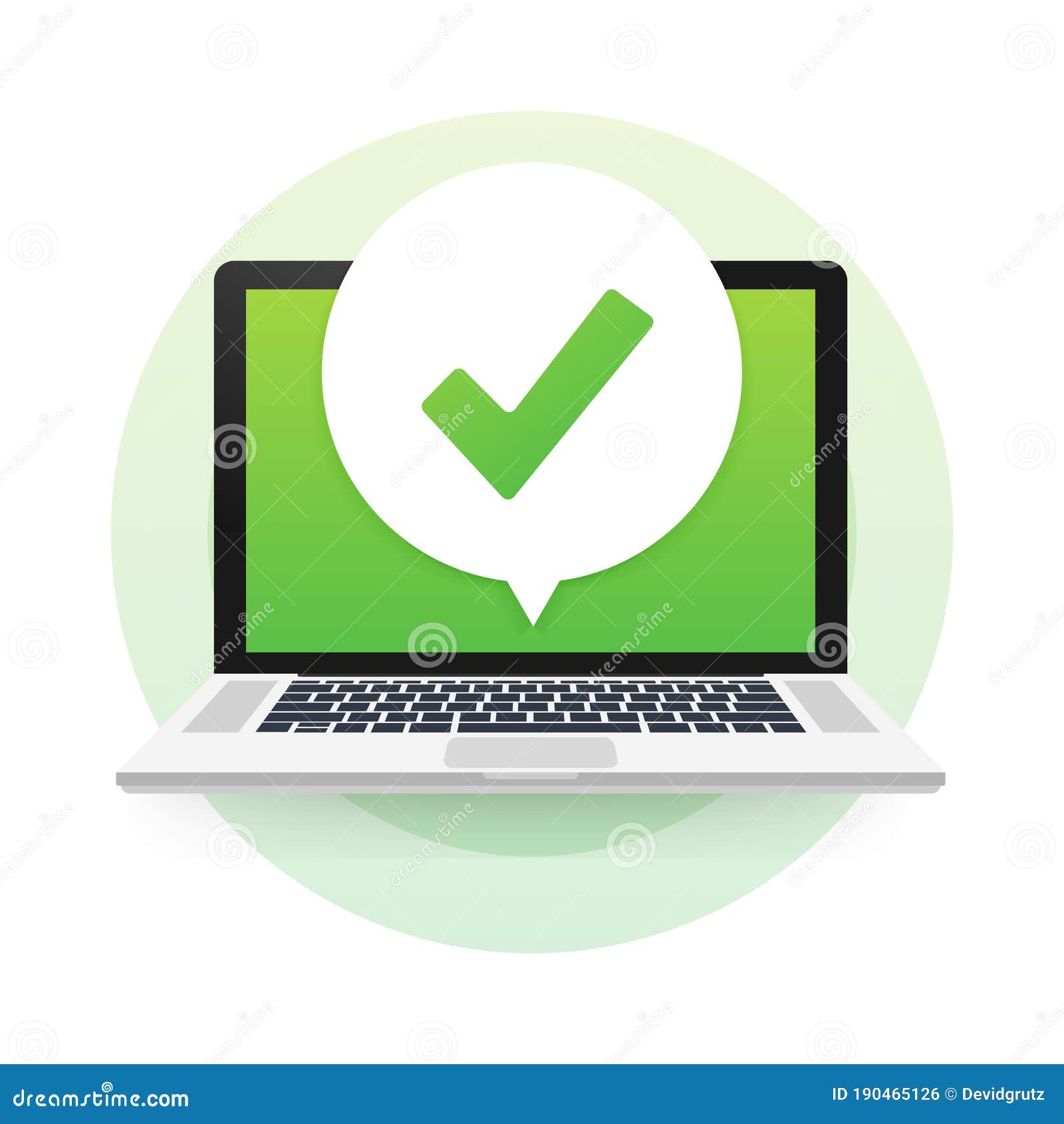 Laptop with Checkmark or Tick Notification in Bubble. Approved Choice ...