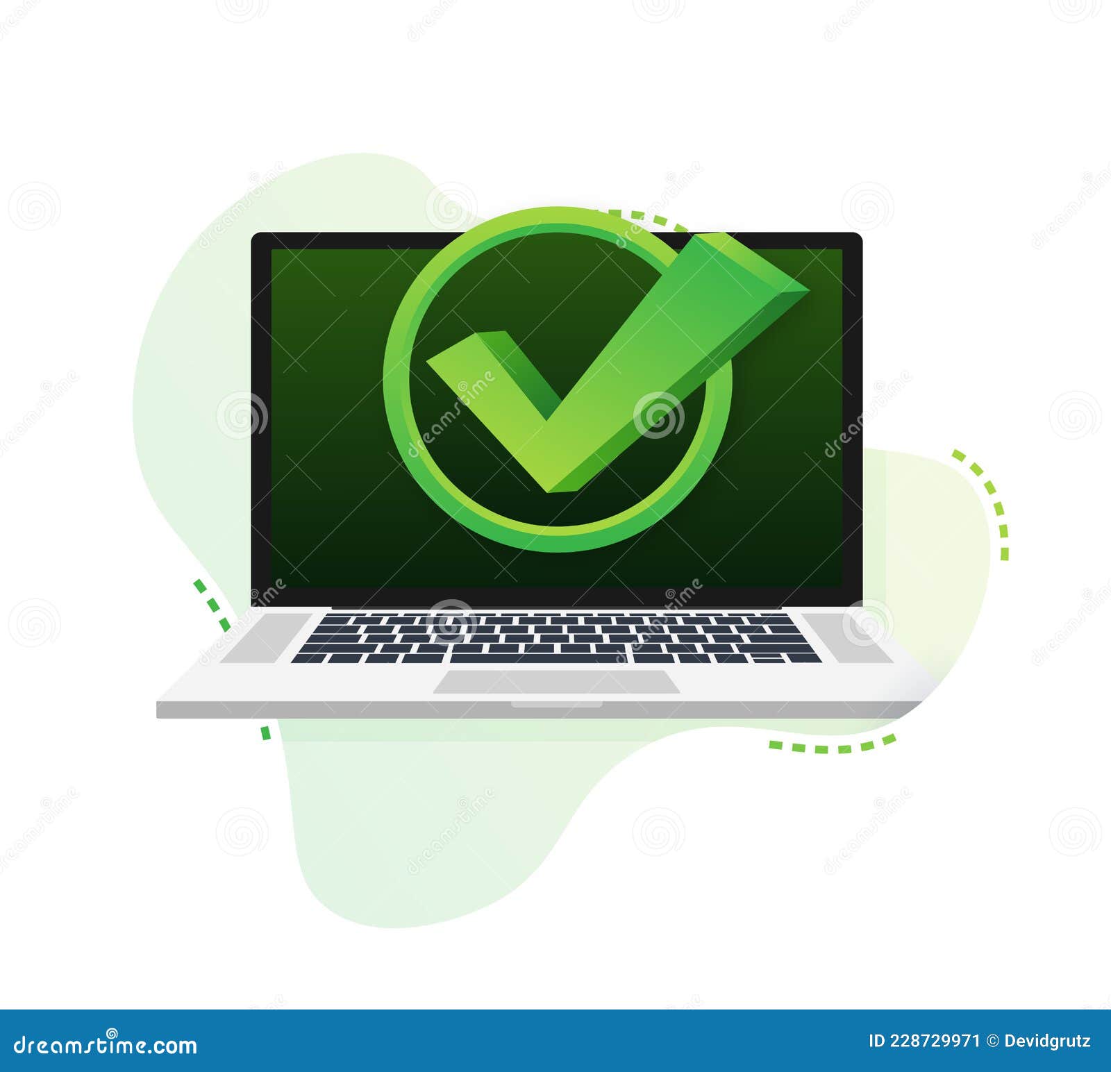 Laptop with Checkmark or Tick Notification in Bubble Pattern. Approved ...