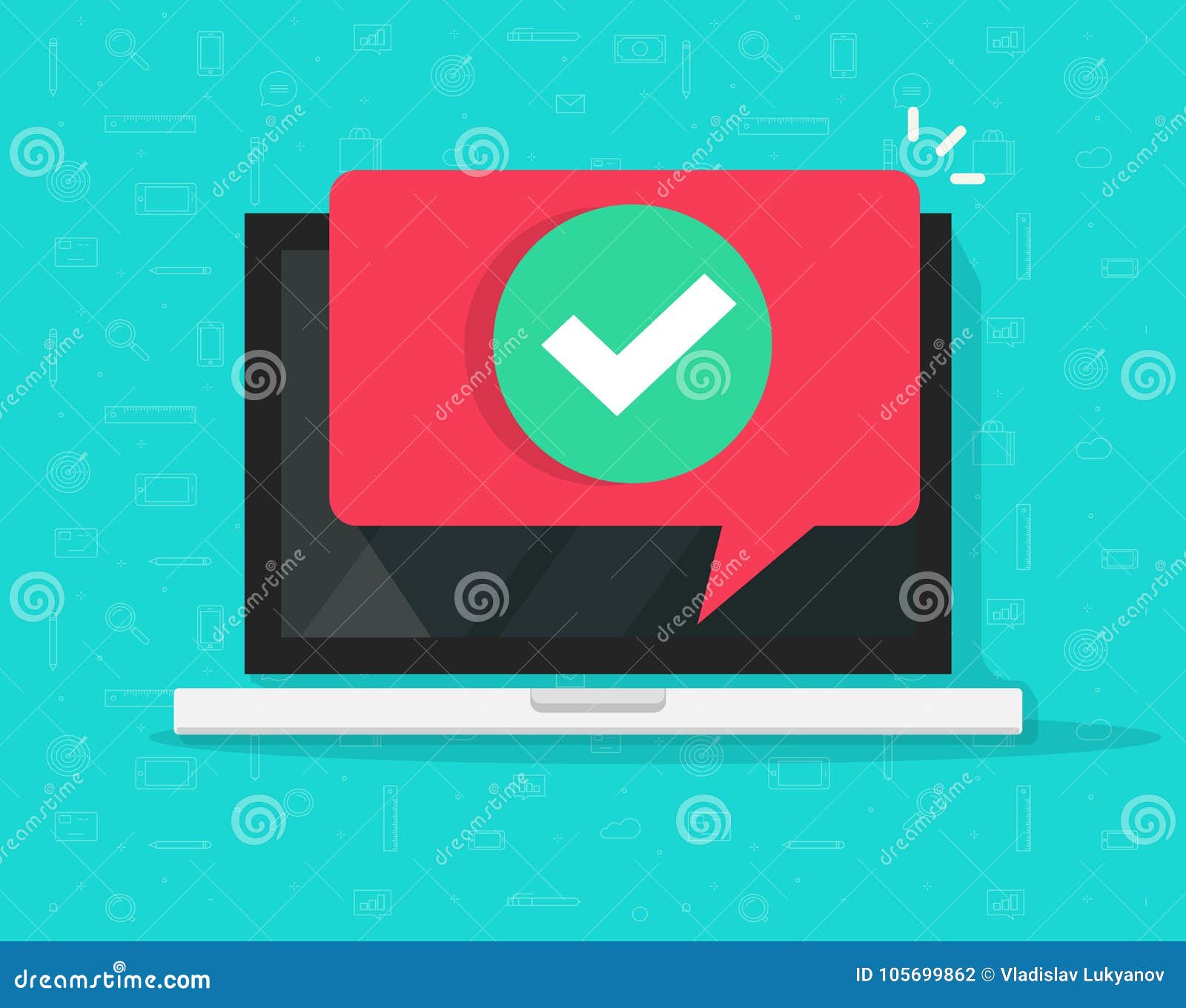 Laptop with Checkmark or Tick Notification in Bubble Vector ... Laptop with Checkmark or Tick Notification in Bubble Vector ...