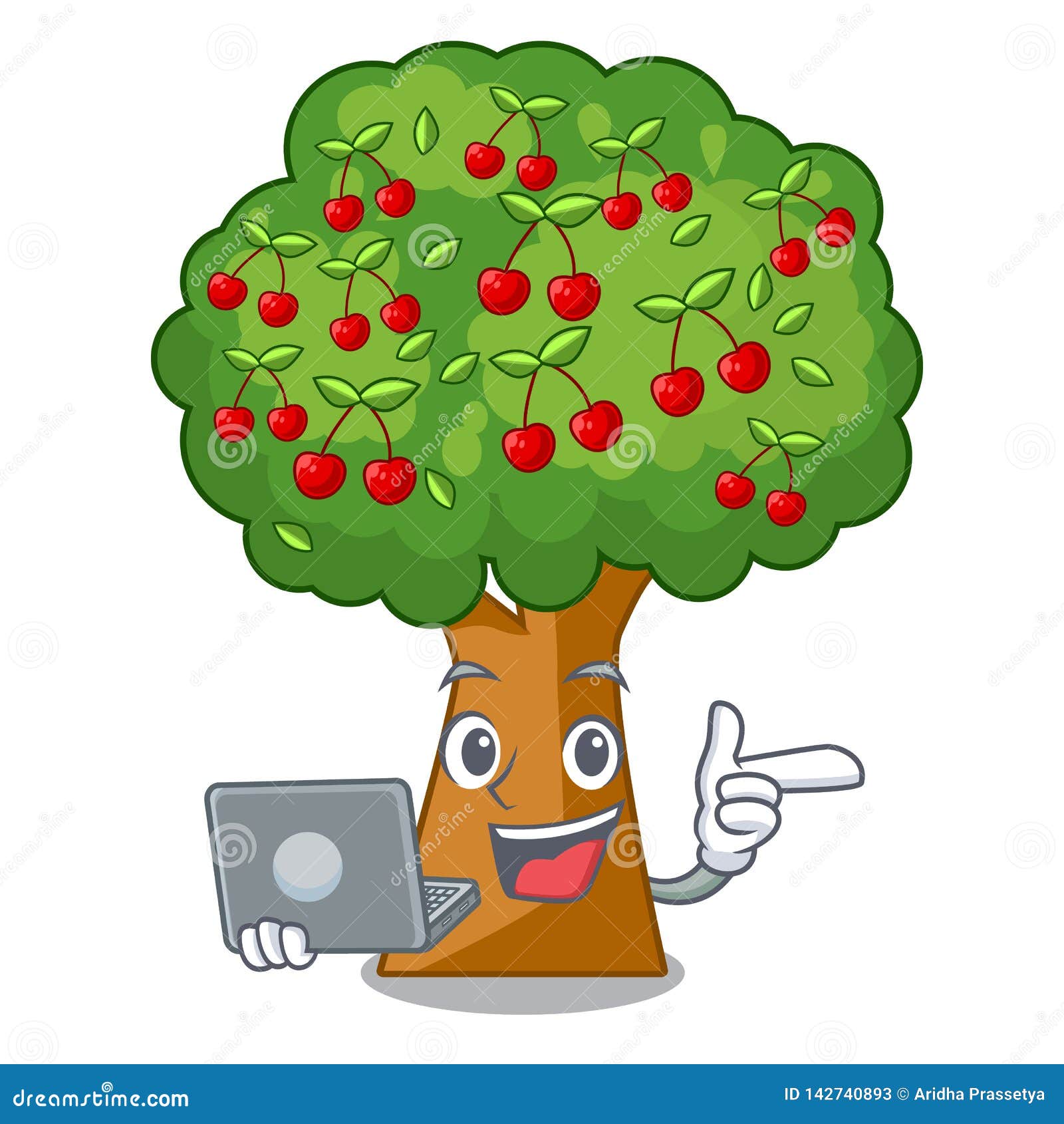 With Laptop Cherry Tree in the Cartoon Shape Stock Vector ...