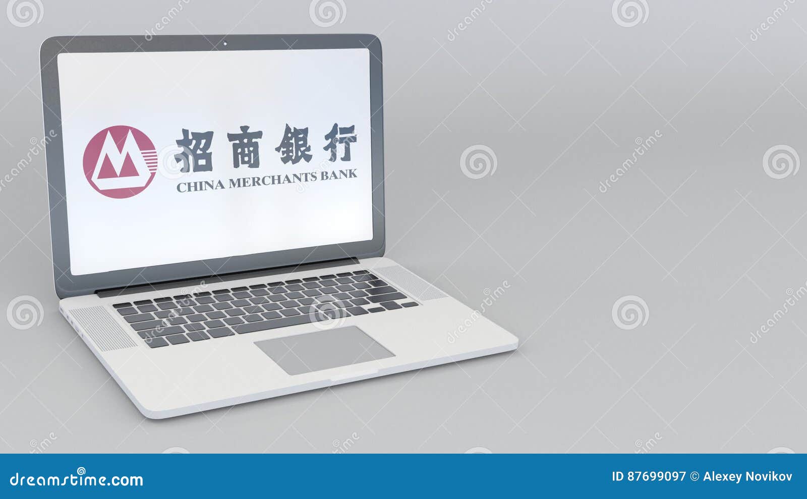 Laptop with China Merchants Bank Logo. Computer Technology Conceptual ...