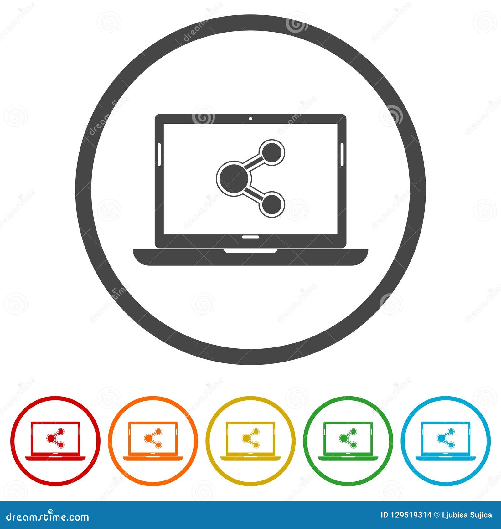 Laptop and Circle Share Icon Stock Vector - Illustration of functions ...