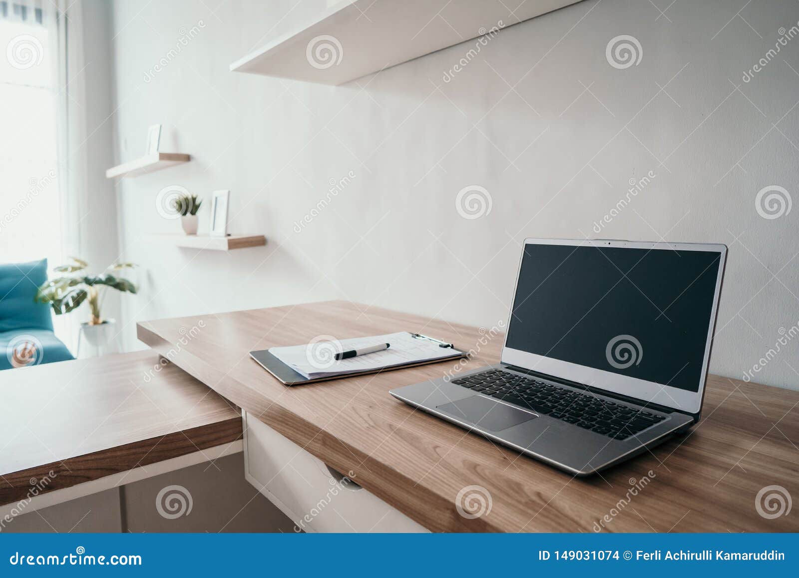 Laptop in Clean and Neat Workspace Stock Photo - Image of business ...