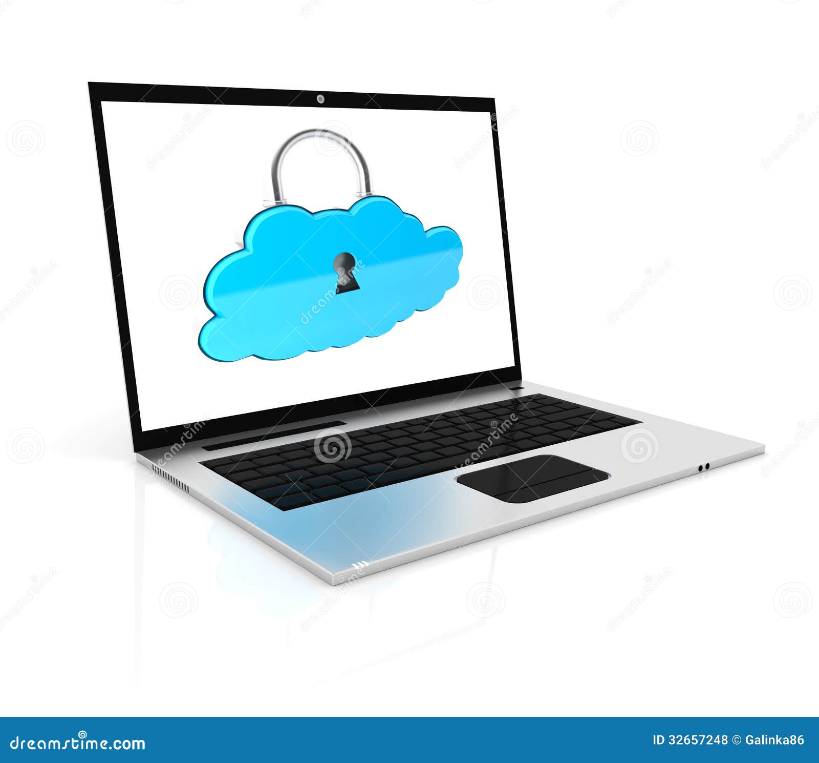 Laptop and cloud stock illustration. Illustration of lock - 32657248