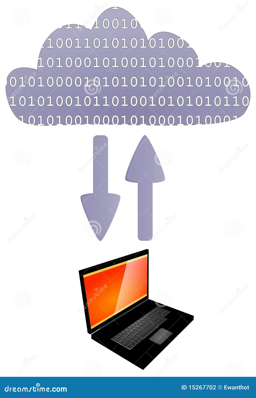 Laptop and Cloud Computing stock illustration. Illustration of isolated ...