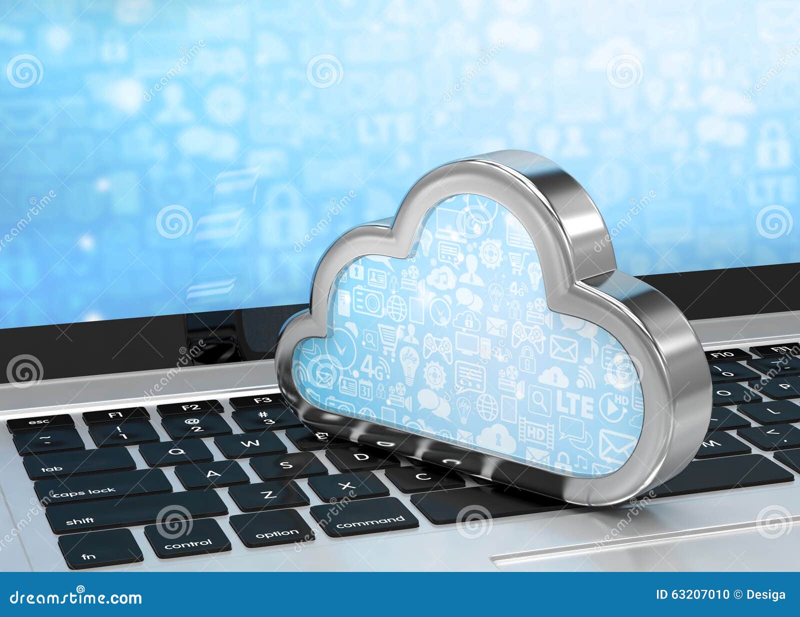 Laptop with Cloud Computing Symbol on Keyboard Stock Photo - Image of ...
