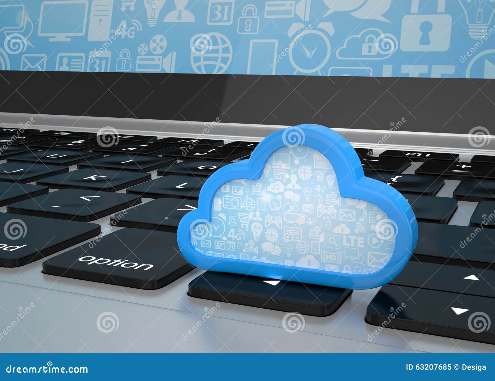 Laptop with Cloud Computing Symbol on Keyboard Stock Image - Image of ...