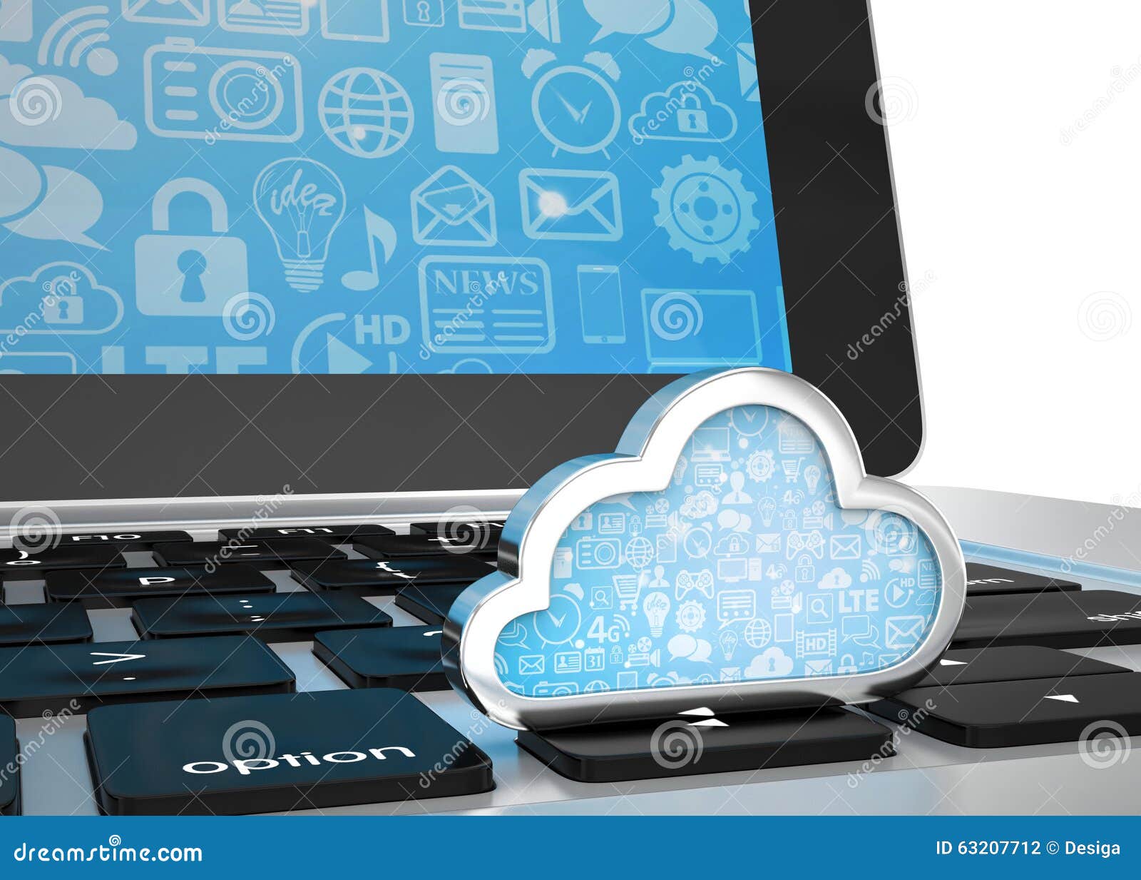 Laptop with Cloud Computing Symbol on Keyboard Stock Photo - Image of ...