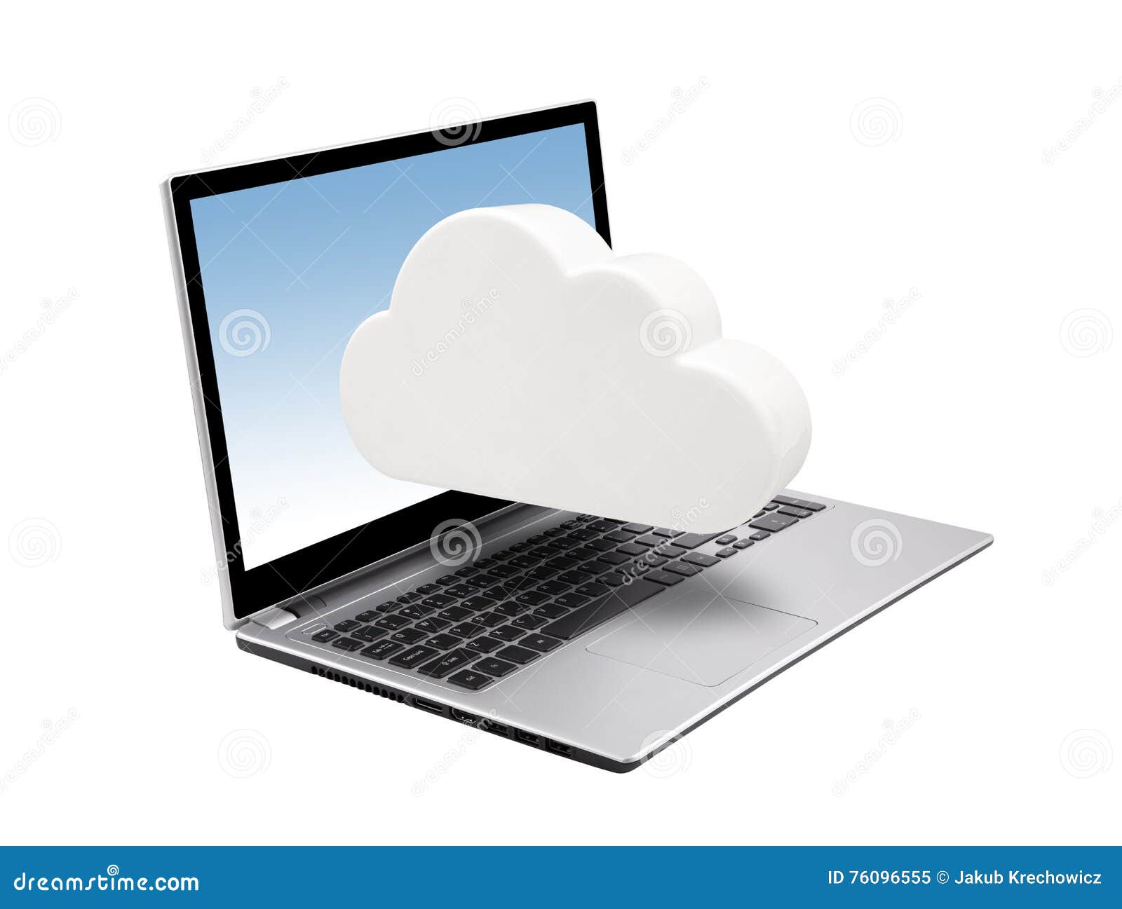 Laptop with Cloud Isolated on White Stock Image - Image of monitor ...