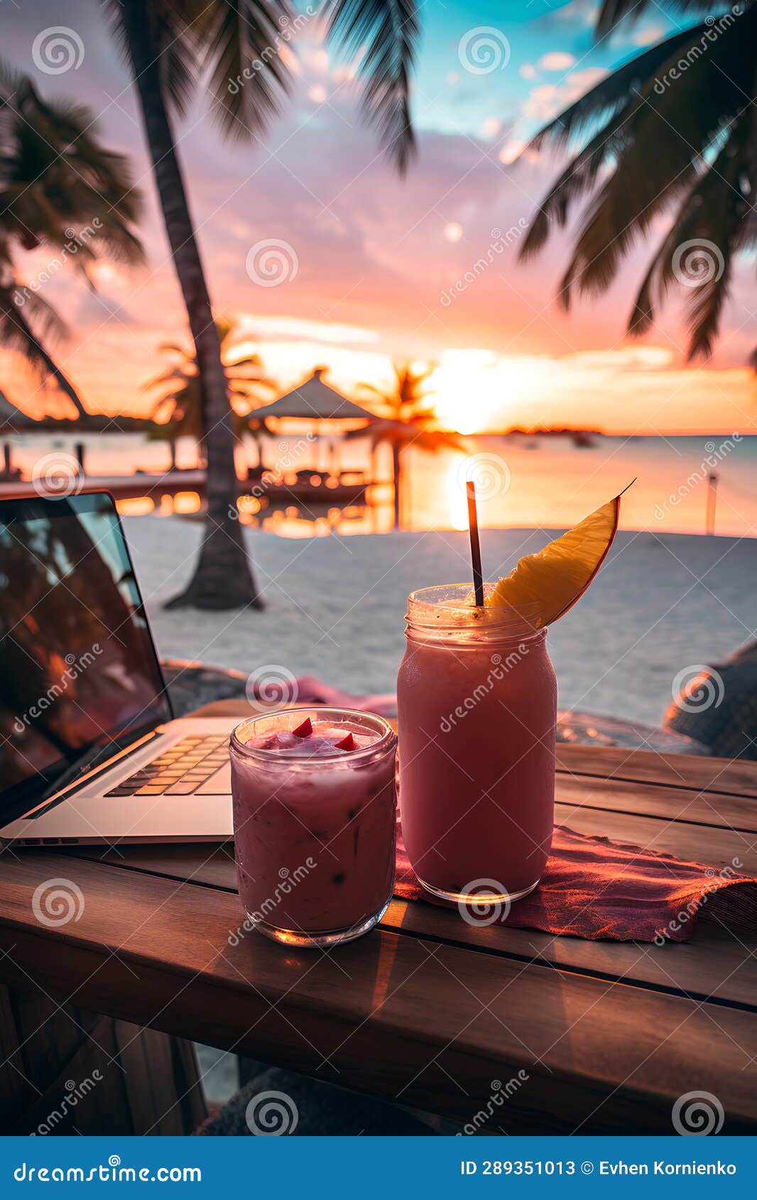 Laptop with Cocktail on the Table Stock Illustration - Illustration of ...