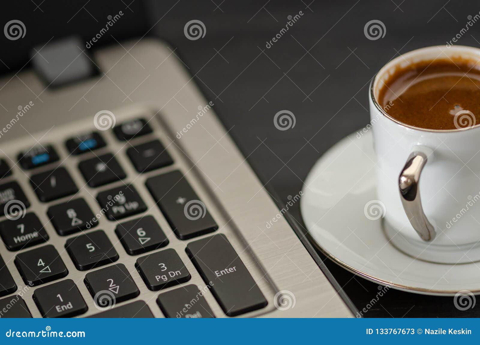 Laptop and Coffee Cup on Wood Table Stock Image - Image of office ...