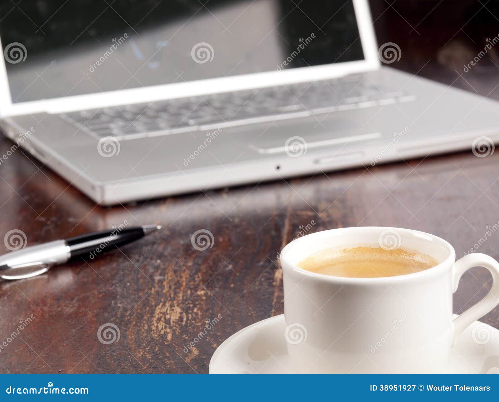 Laptop with Coffee Next To it Stock Image - Image of notebook, display ...