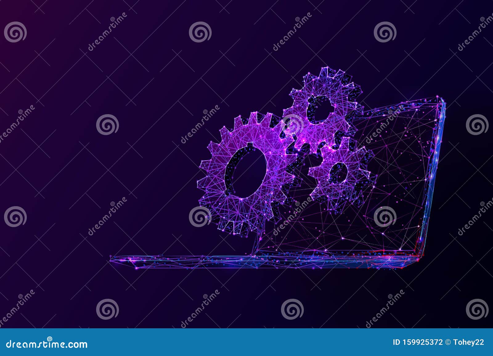 Laptop and Cogs Low Poly Vector Illustration. Stock Vector ...