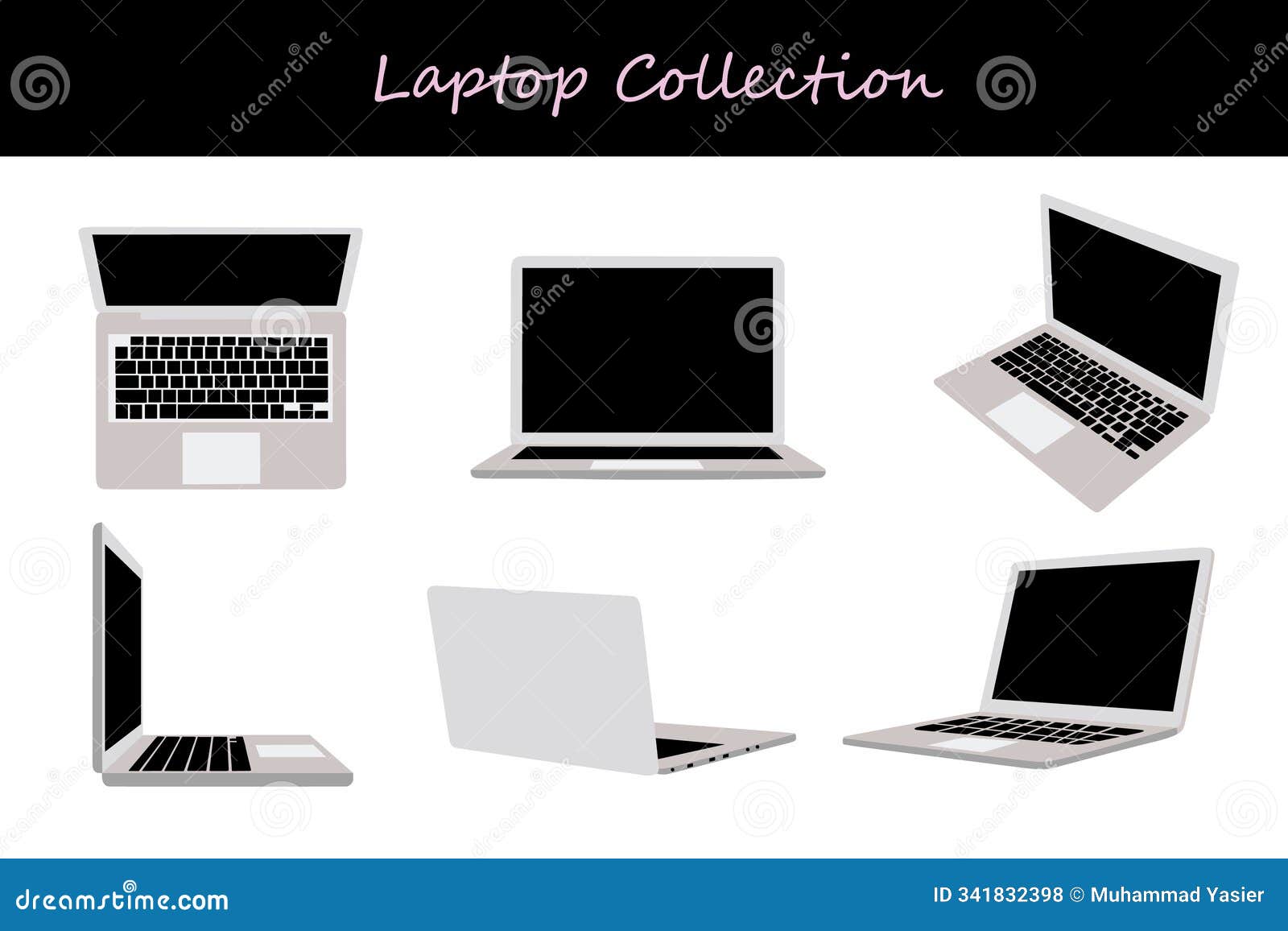 Laptop Collection in Different Poses. Vector Illustration Stock ...