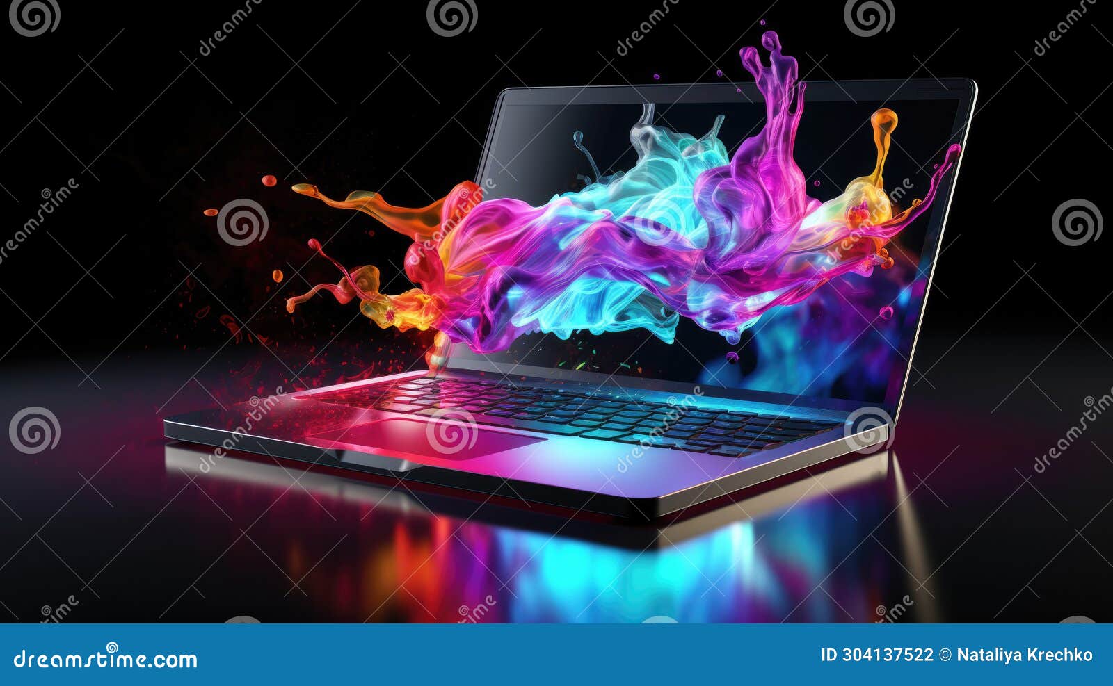 Laptop with Color Splash on Black Background Stock Photo - Image of ...
