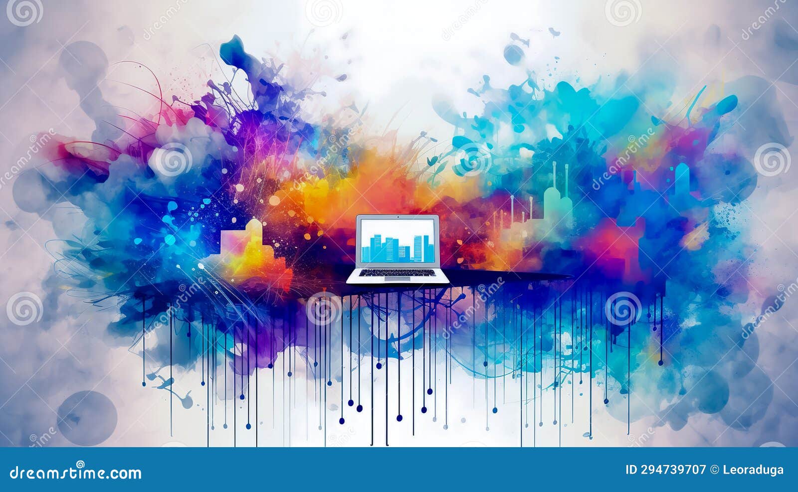 Laptop on Colored Background Stock Illustration - Illustration of paint ...