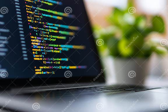 Laptop with Colorful Programming Code on Screen Stock Photo - Image of ...