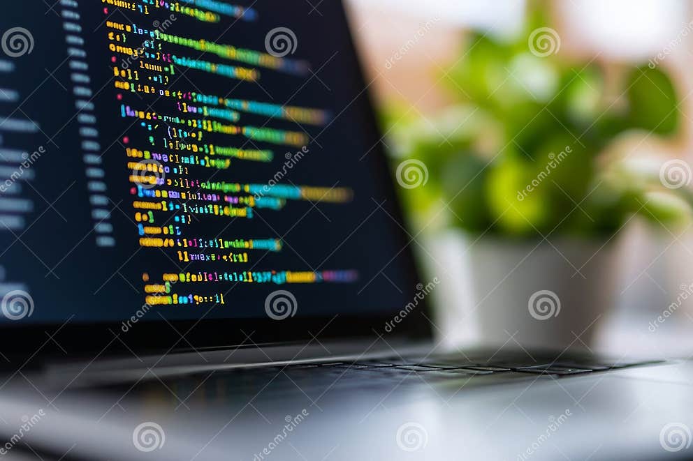 Laptop with Colorful Programming Code on Screen Stock Photo - Image of ...