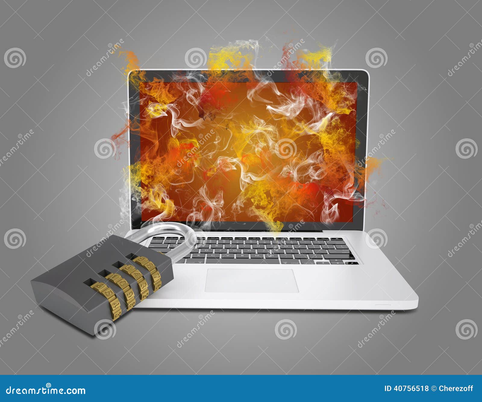 Laptop with Combination Lock Emits Colored Smoke Stock Photo - Image of ...