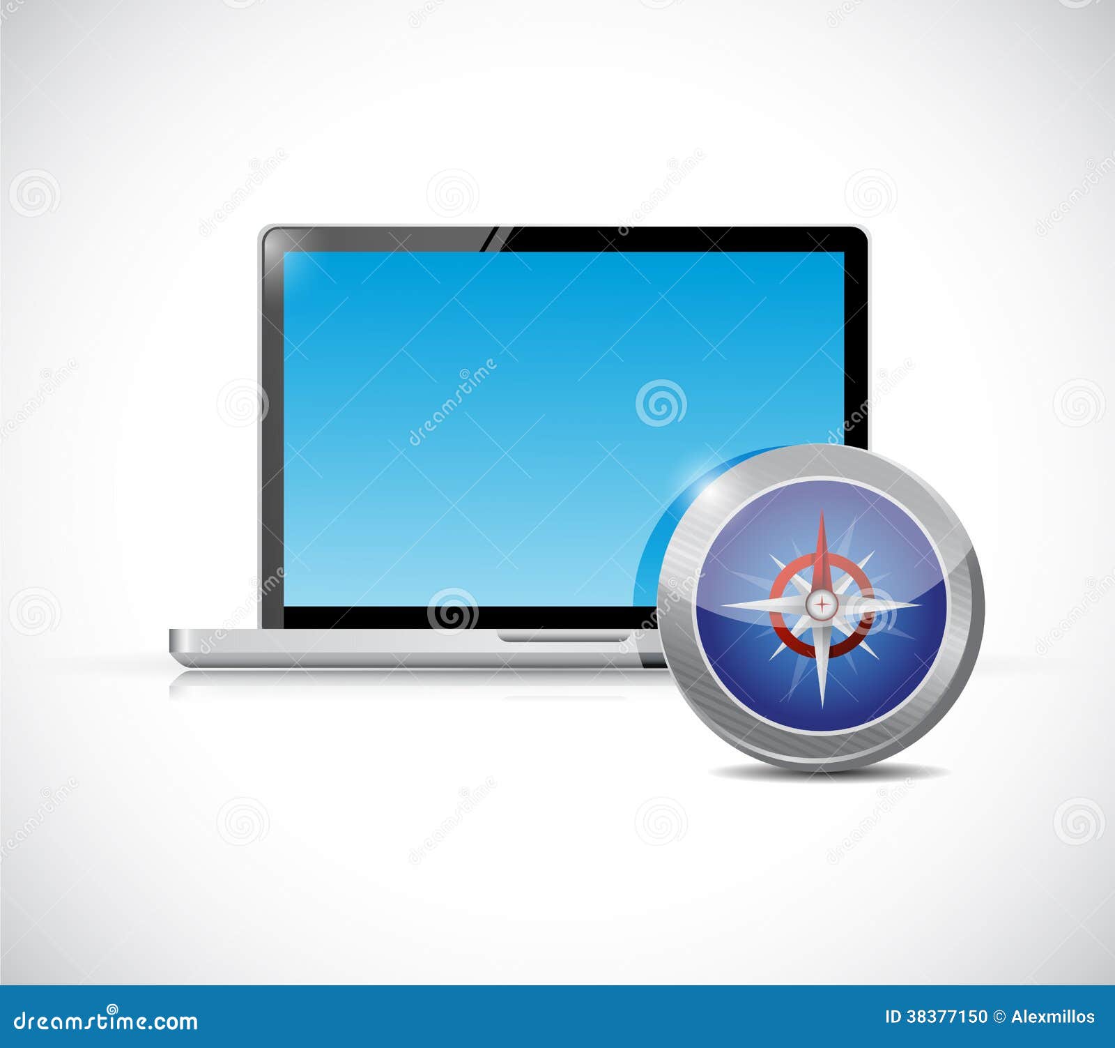 Laptop and Compass Illustration Design Stock Illustration ...