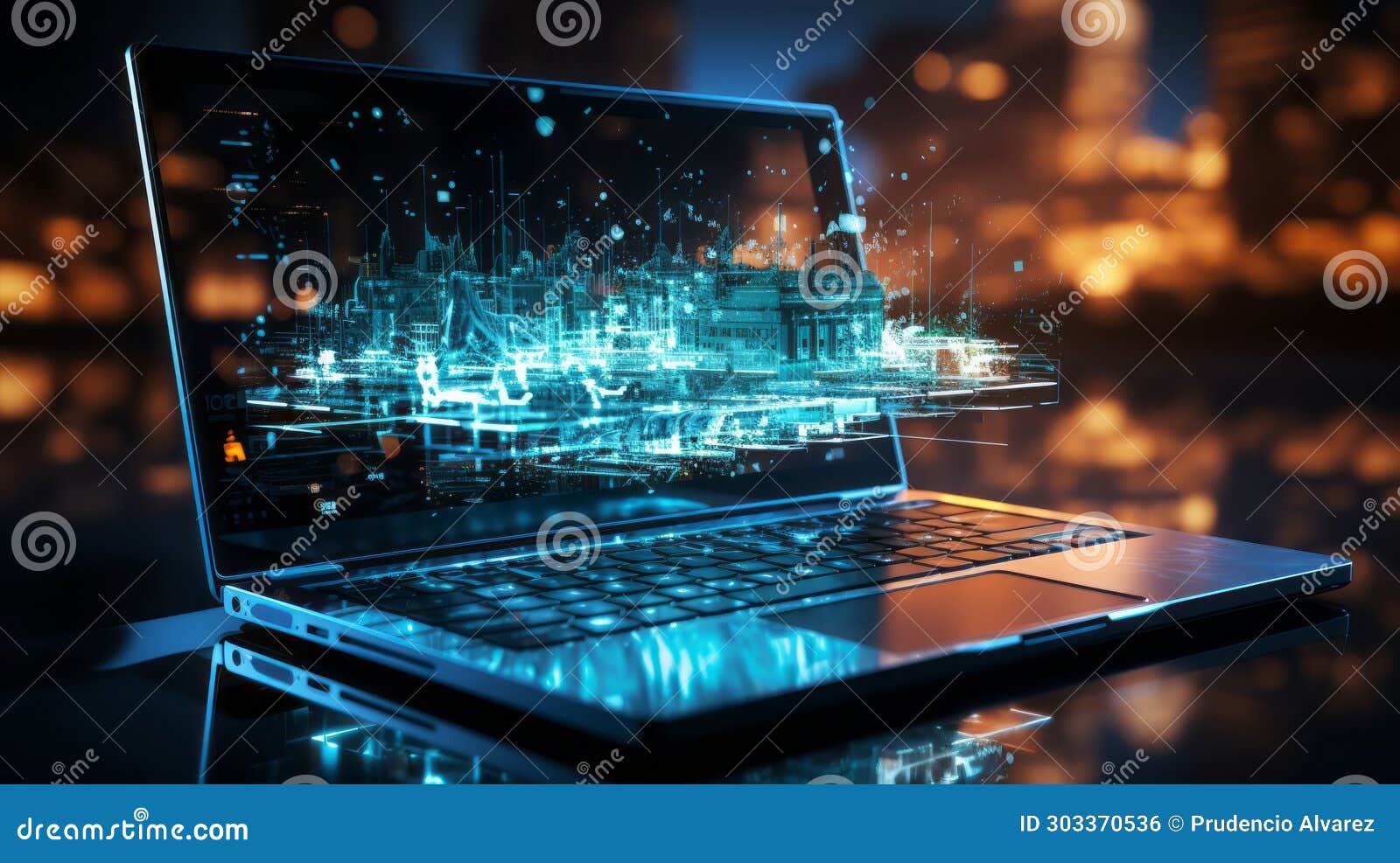 Computer with Abstract Technology and Networking Background Stock ...