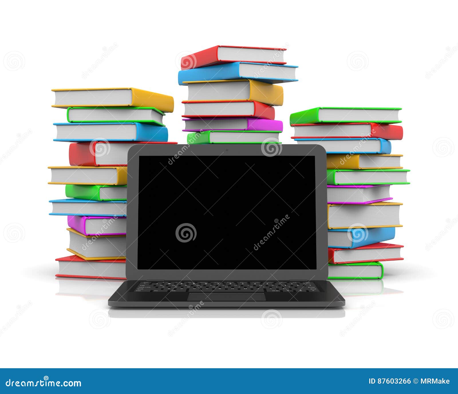 Laptop Computer Ahead of Piles of Books Stock Illustration ...