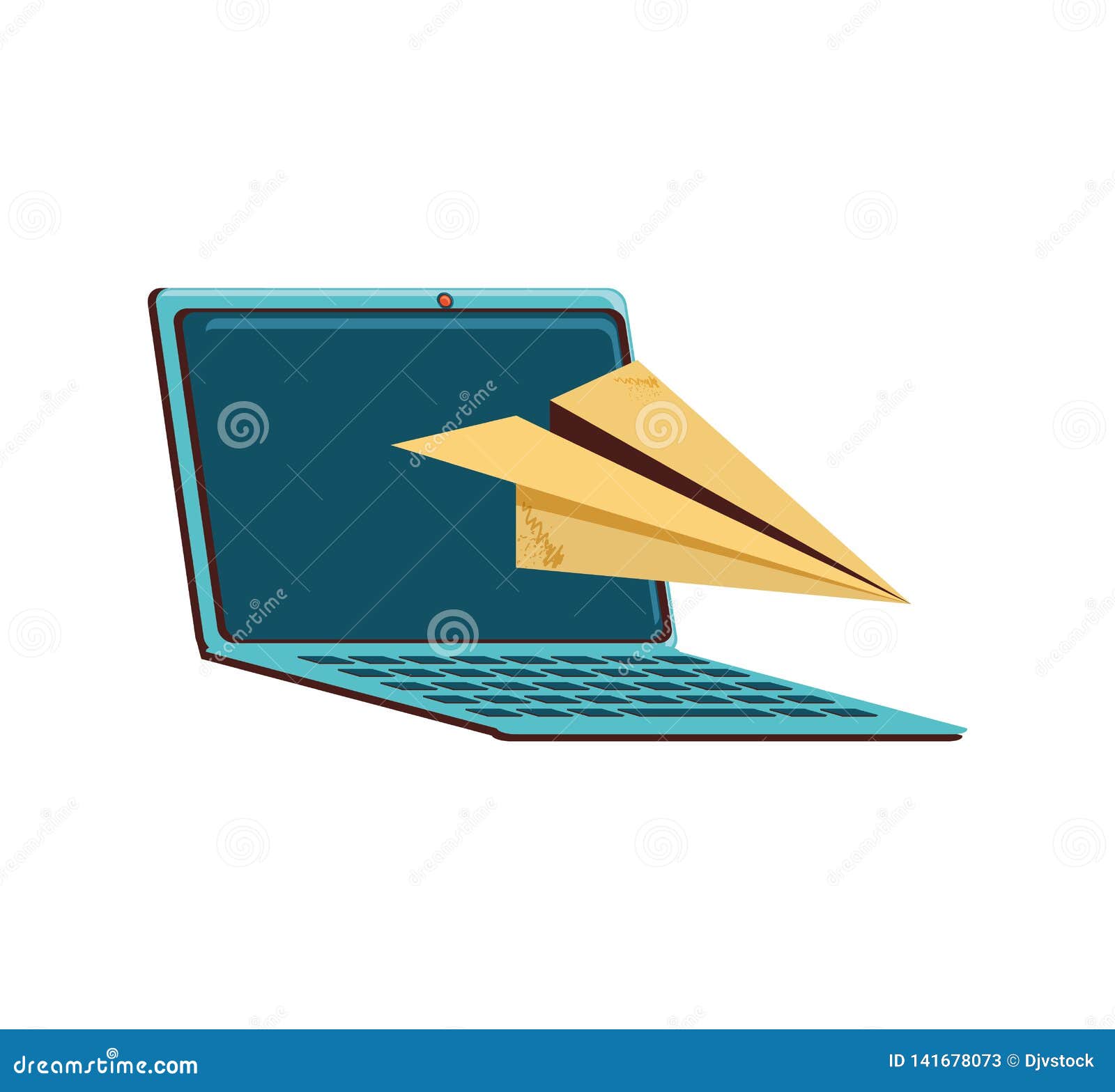 Laptop Computer with Airplane Paper Stock Vector - Illustration of ...