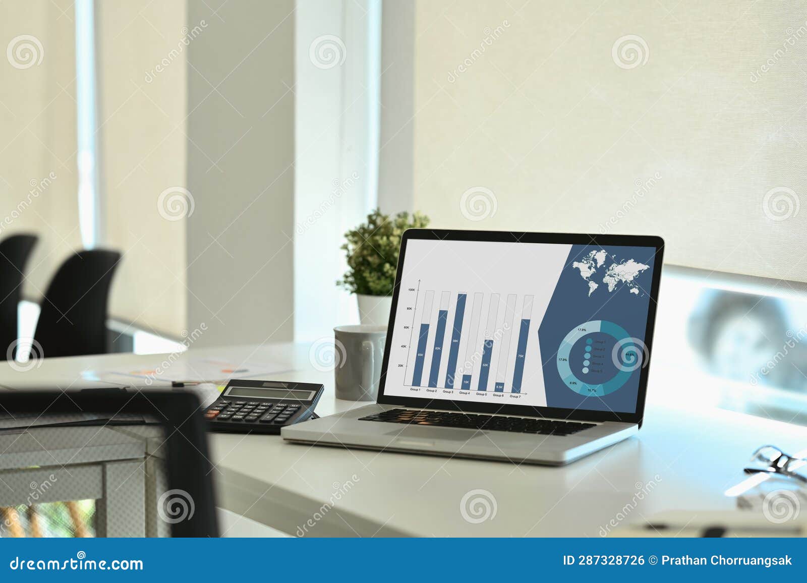 Laptop Computer Analysis Business Data on Office Table. Stock Photo ...