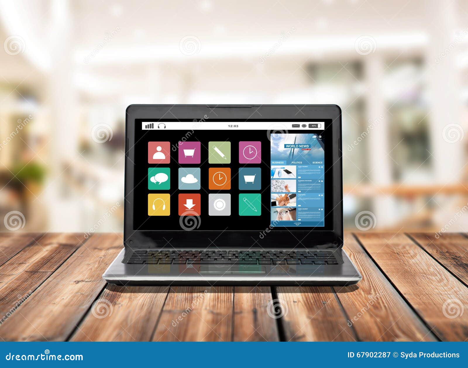 Laptop Computer with Application Icons on Screen Stock Image - Image of ...