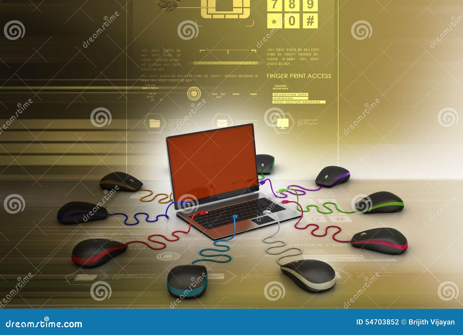 Laptop Computer Around with Mouse Stock Illustration - Illustration of ...