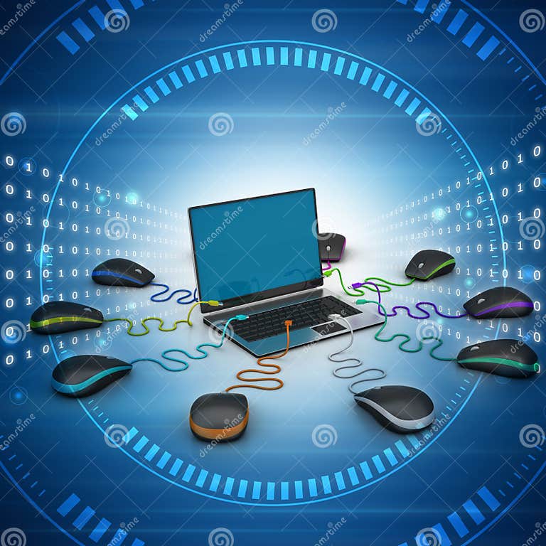 Laptop Computer Around with Mouse Stock Illustration - Illustration of ...