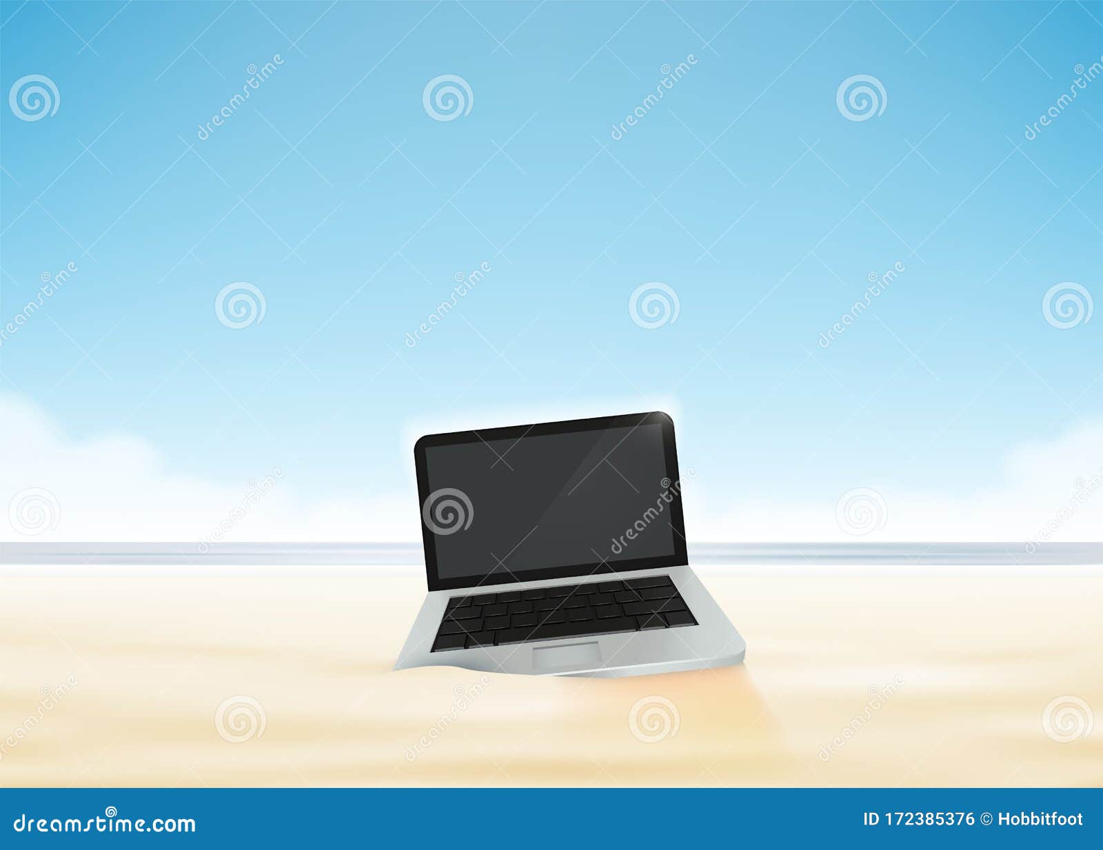 Laptop Computer in the Beach Sand. Vector Stock Vector - Illustration ...