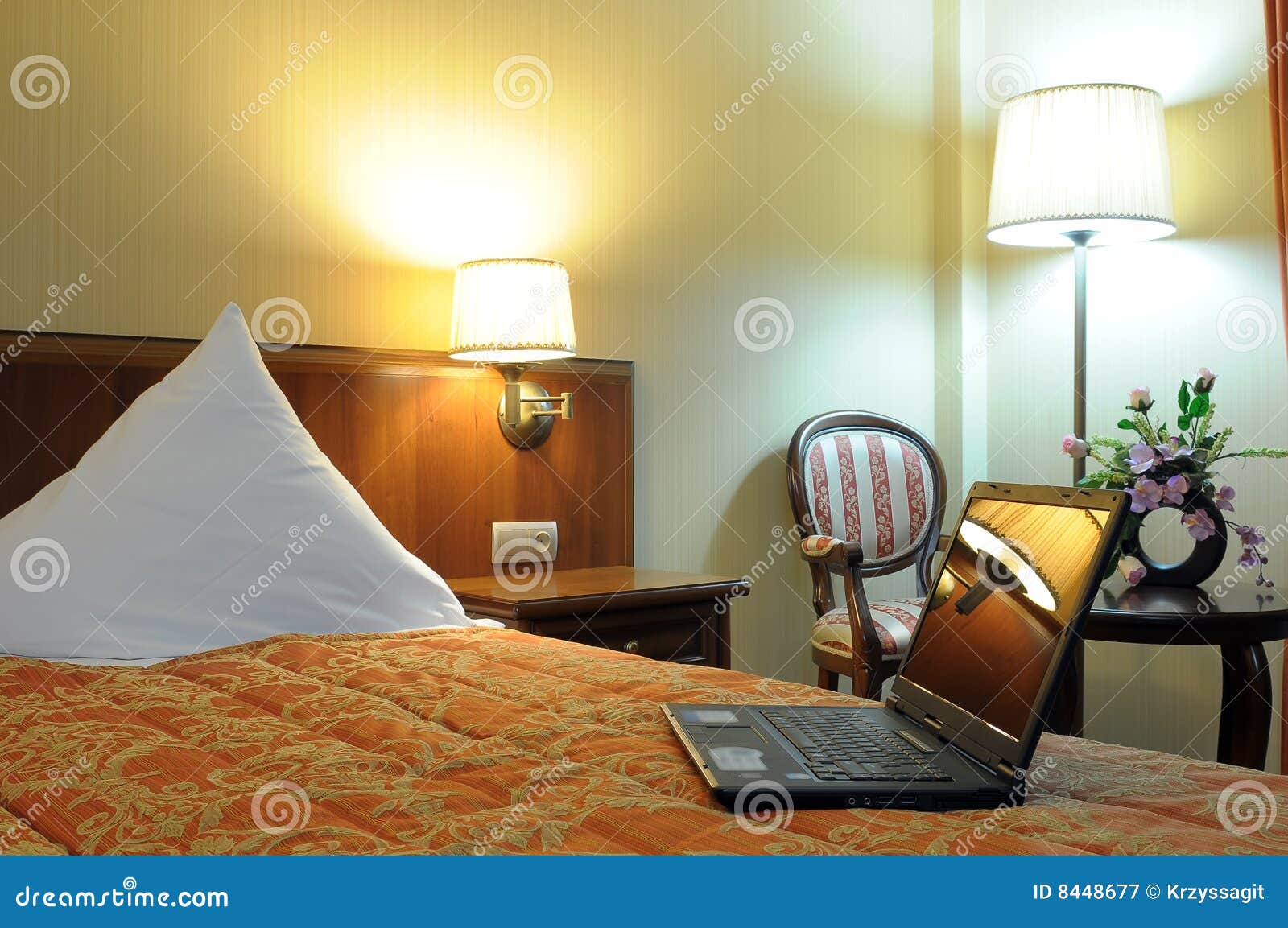 Laptop computer on bed stock image. Image of white, architecture - 8448677