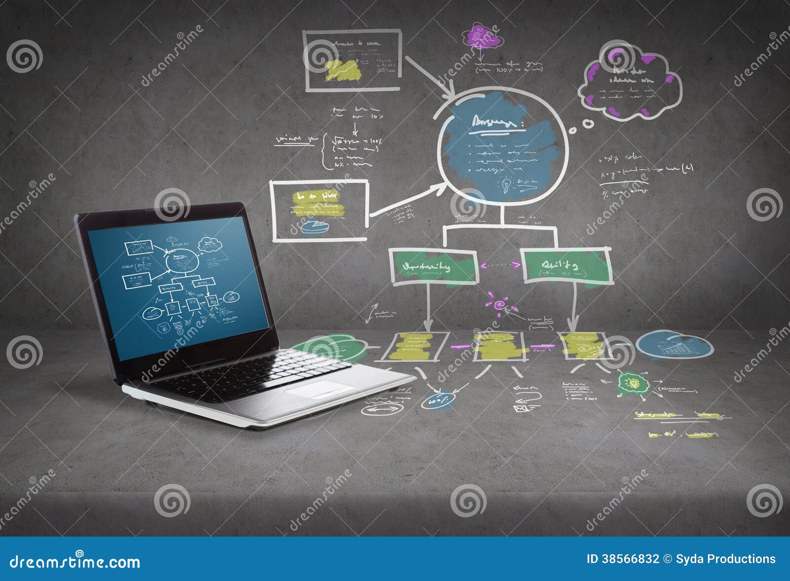 Laptop Computer with Big Plan on Screen Stock Illustration ...