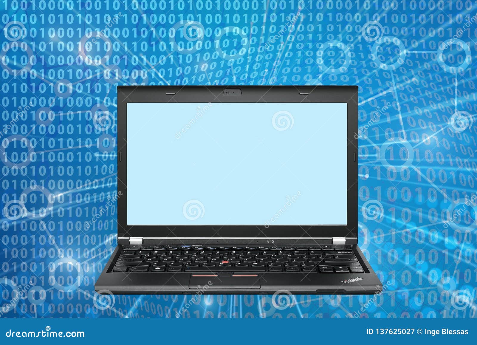 Laptop Computer With Blank Screen Copy Space On Binary Codes Stock Image Image Of Blue
