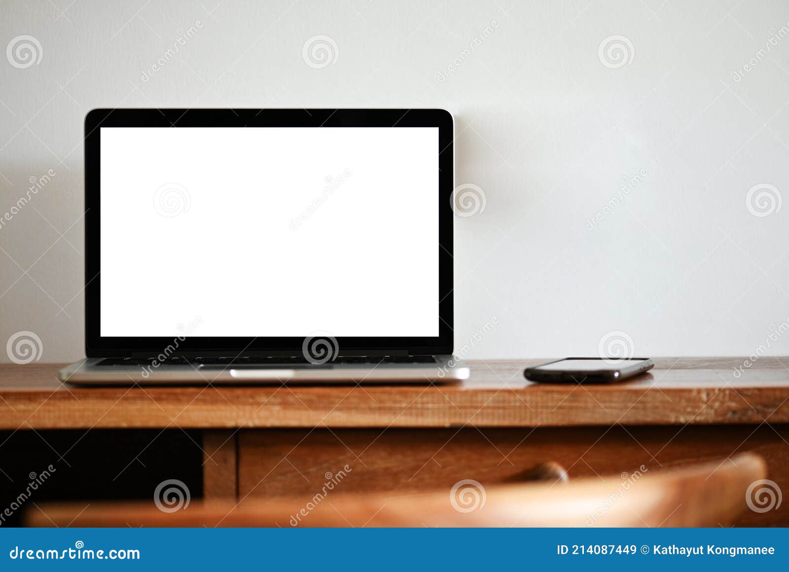 Laptop Computer with Blank Screen in Office Stock Image - Image of ...