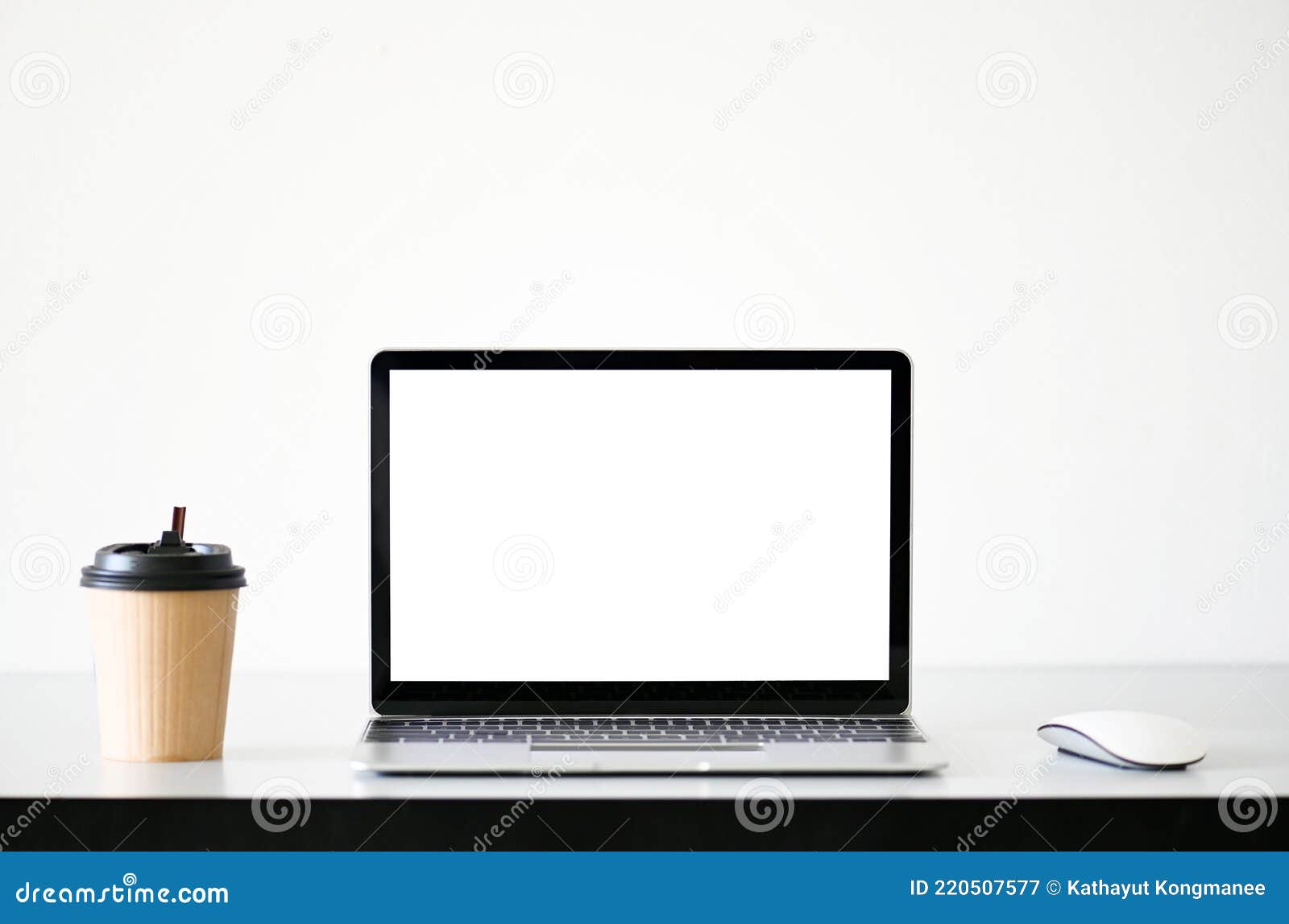 Laptop Computer with Blank Screen in Office Stock Image - Image of ...