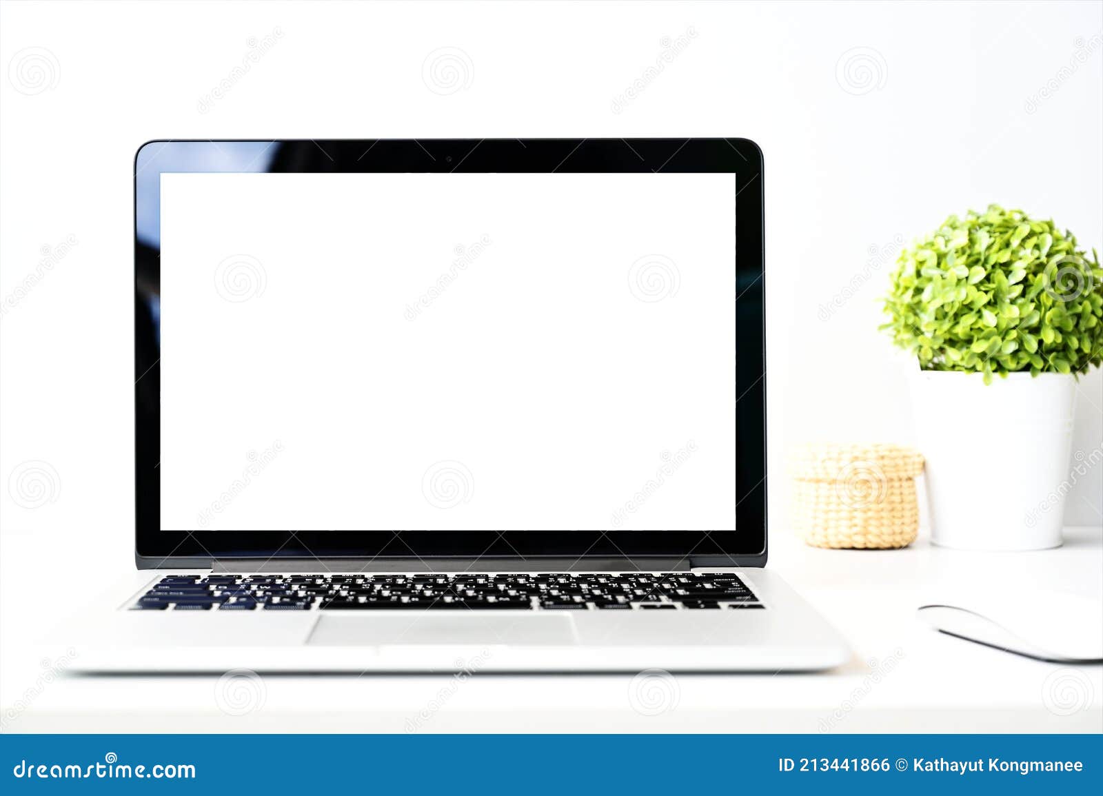 Laptop Computer with Blank Screen in Office Stock Photo - Image of ...