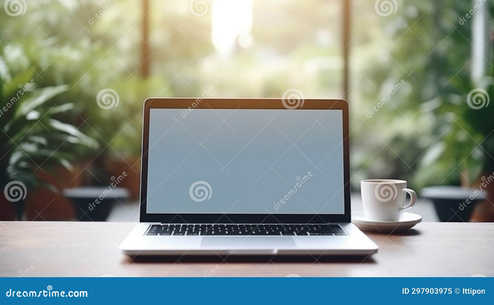 Laptop Computer with Blank Screen on Work Table Front View. Stock ...