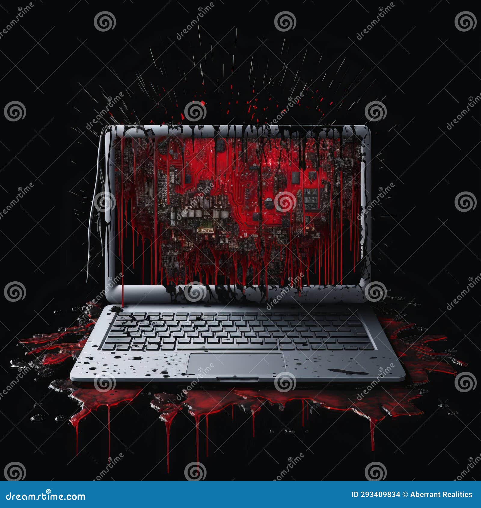 A Laptop Computer with Blood Splattered on it Stock Illustration ...
