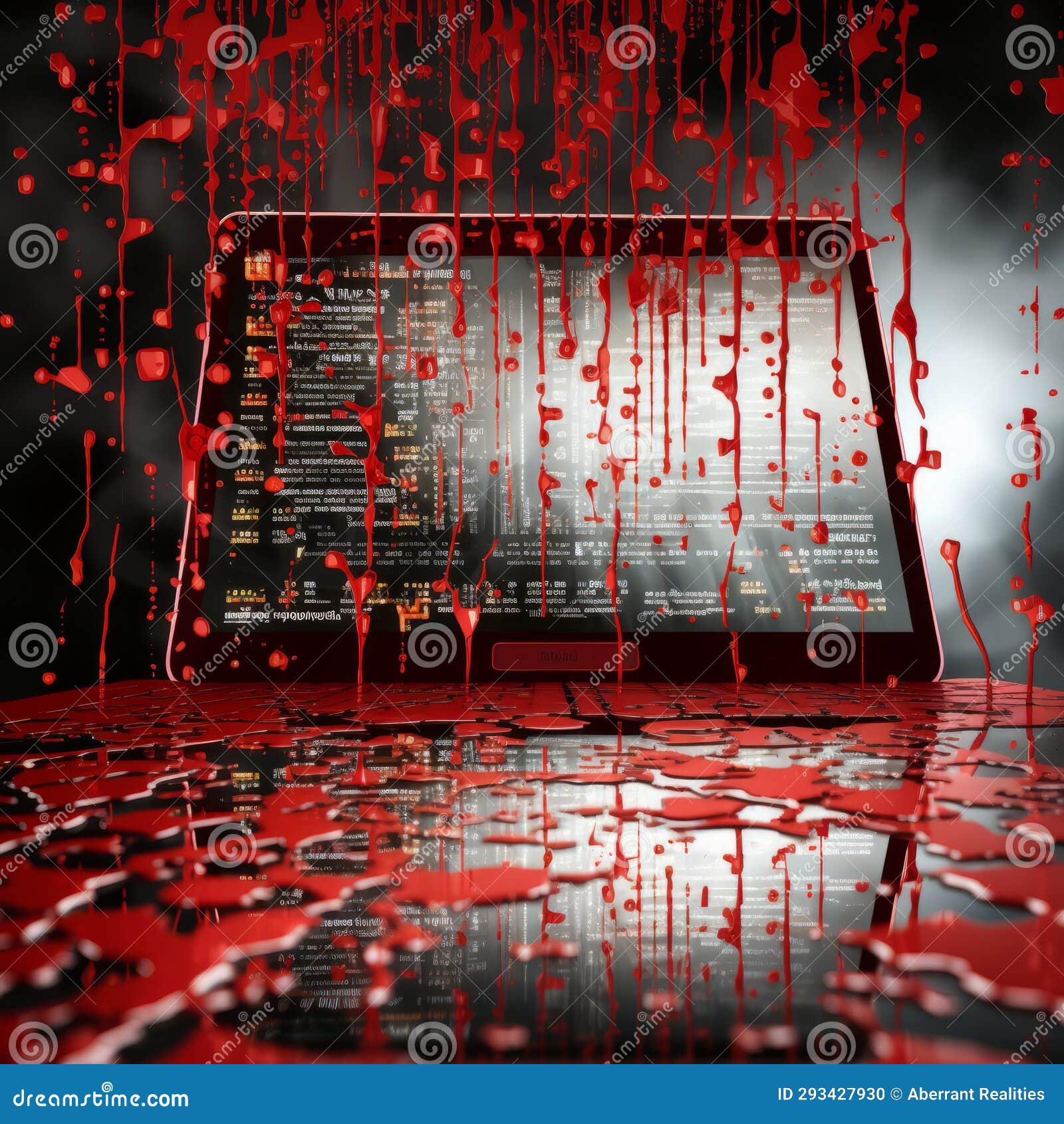 A Laptop Computer with Blood Splatters on the Screen Stock Photo ...