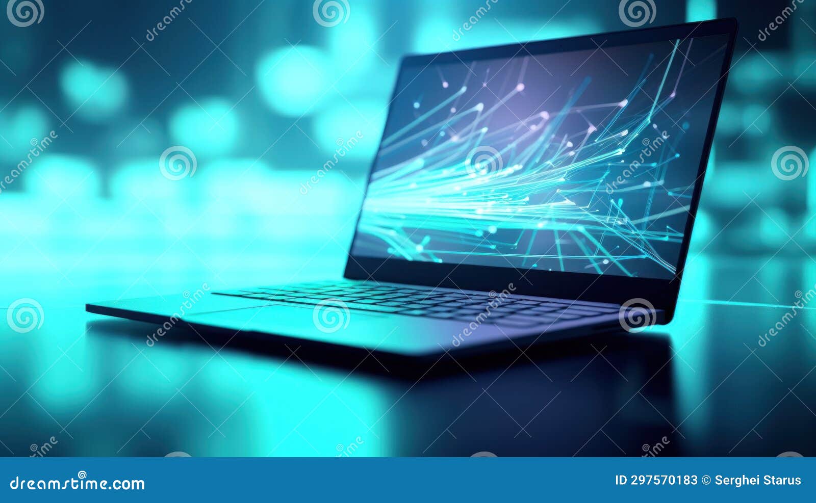 A Laptop Computer with a Blue Background, AI Stock Illustration ...