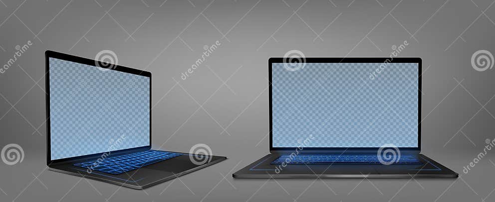 Laptop Computer with Blue Backlit Keyboard Stock Vector - Illustration ...