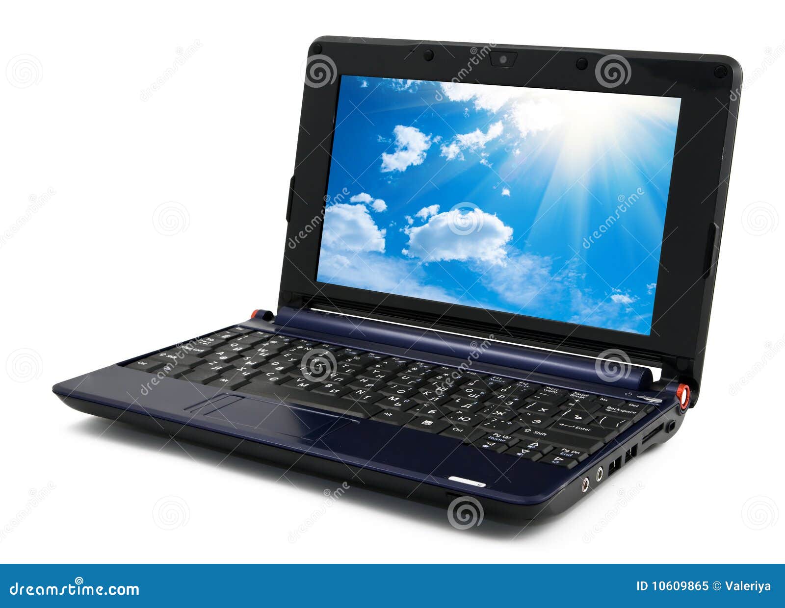 Laptop Computer with Blue Cloudy Sky Wallpaper Stock Image - Image of ...