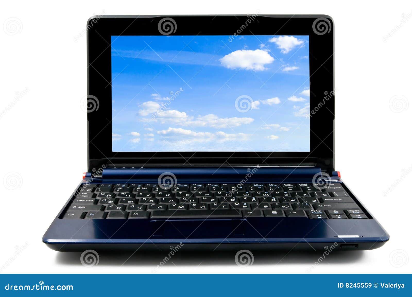 Laptop Computer with Blue Cloudy Sky Wallpaper Stock Image - Image of ...