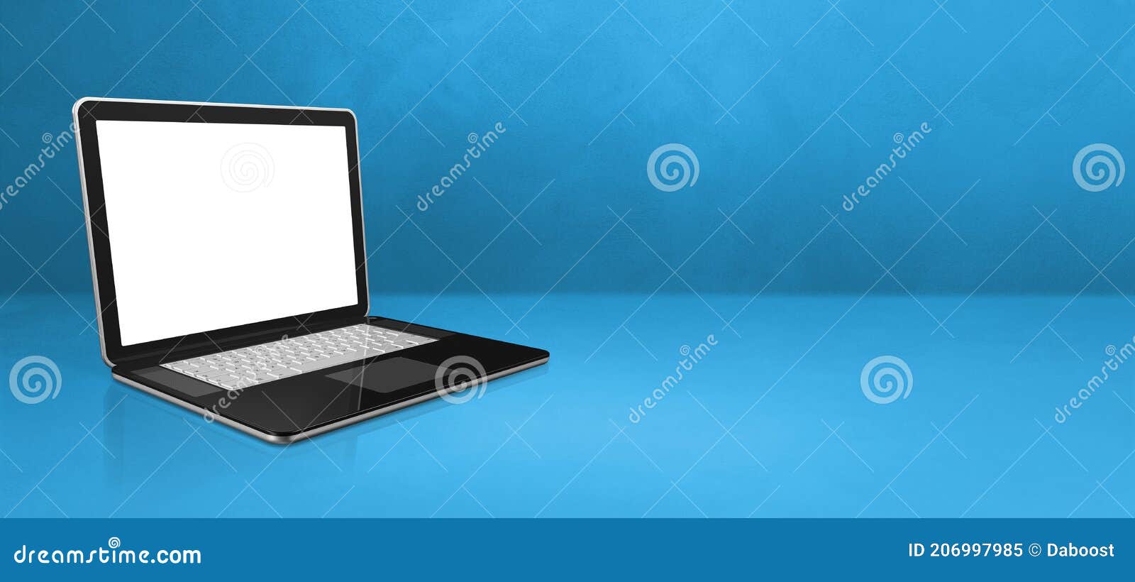Laptop Computer on Blue Office Scene Background Banner Stock ...