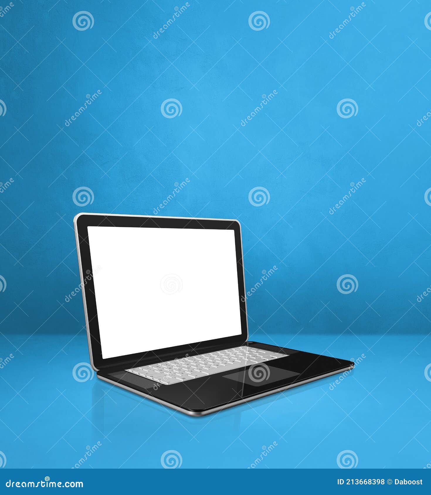 Laptop Computer on Blue Office Scene Background Stock Illustration ...