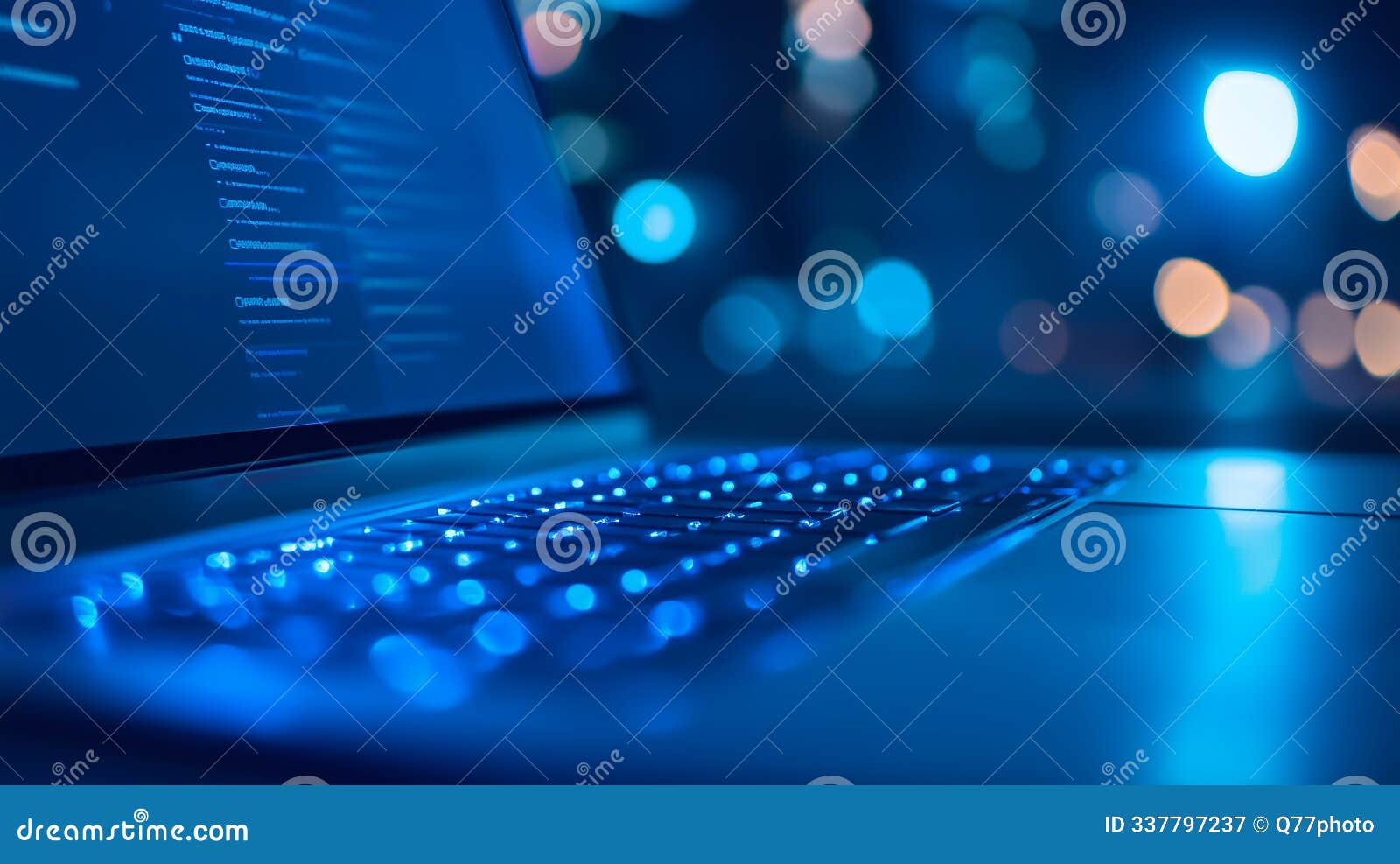A Laptop Computer with a Blue Screen Displaying Code Stock Illustration ...