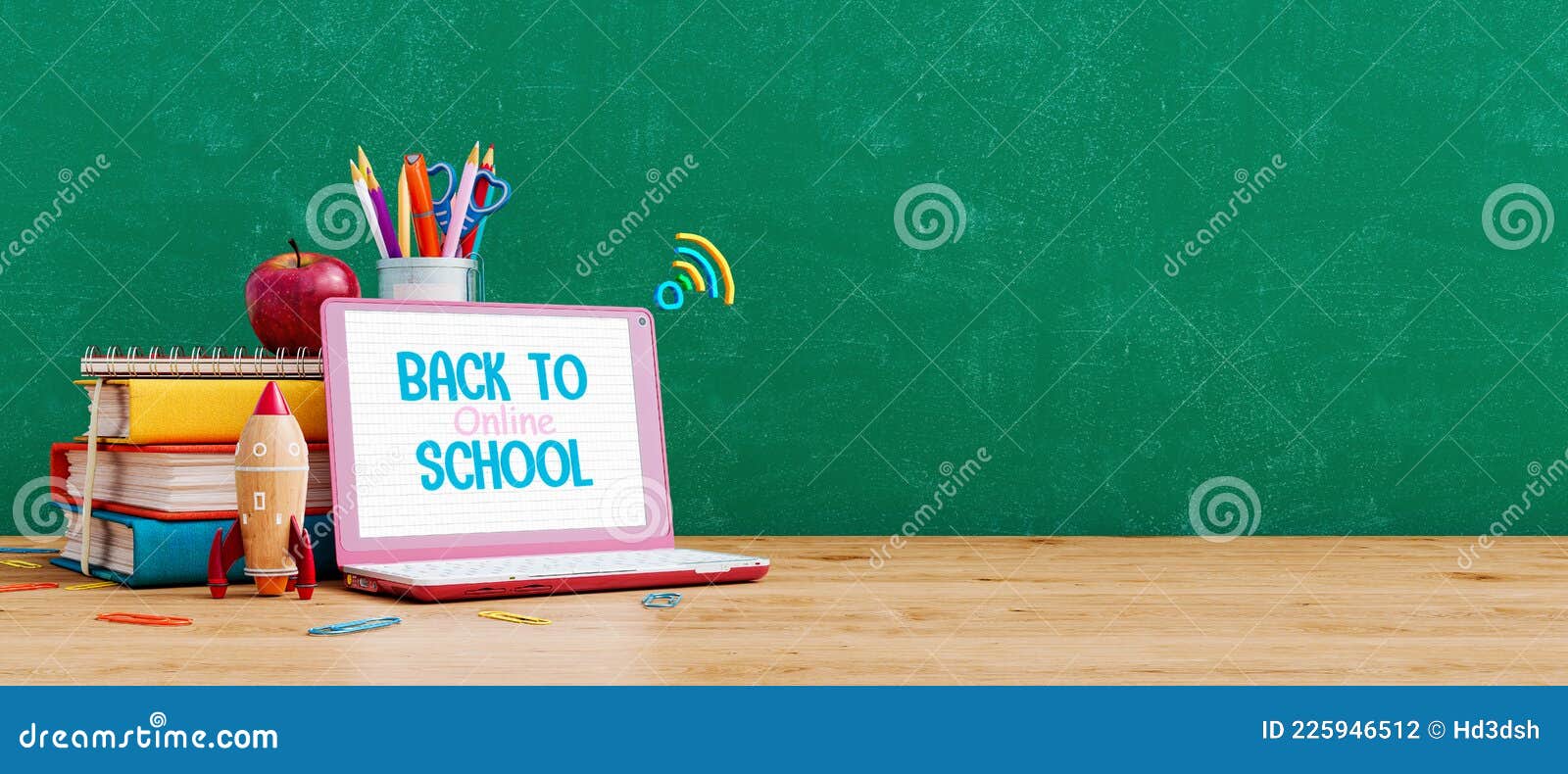 Laptop Computer with Books and School Accessory. Back To Online School ...